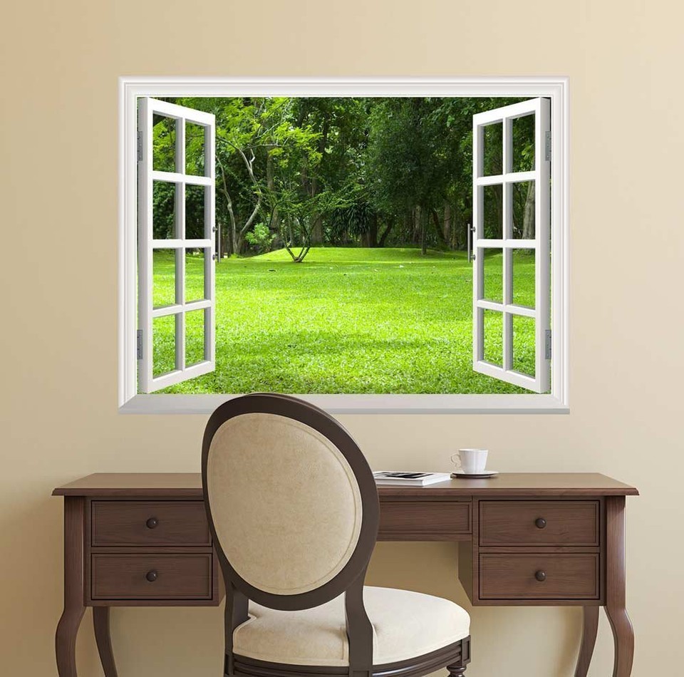 Wall Mural - Garden Green Grass | Creative Window View Wall Decor - 24 ...