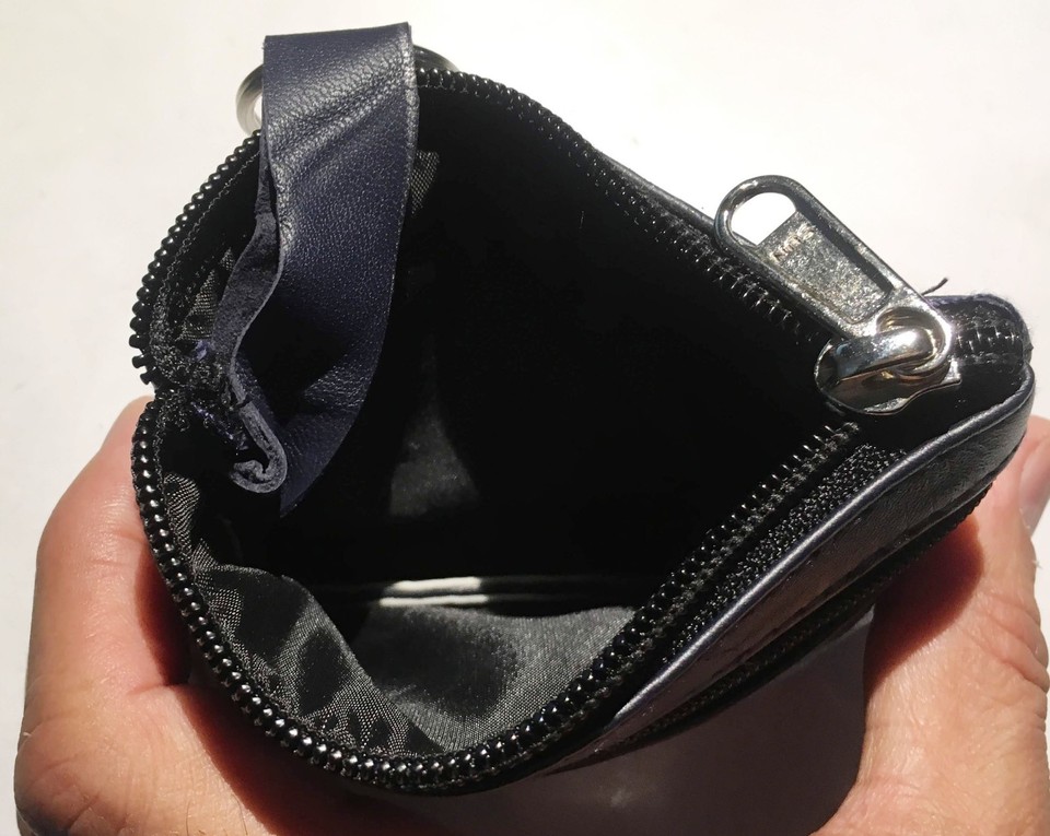 Genuine Leather Coin Purse ID Badge Key Chain Change Zip Holder Men ...