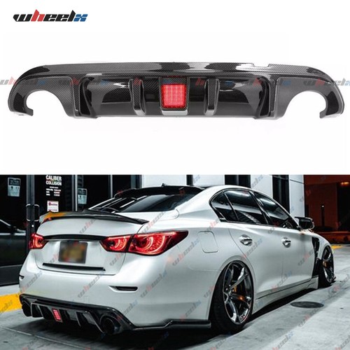 Carbon Fiber Rear Bumper Diffuser Lip for Infiniti Q50 2014-2017 W/ LED ...