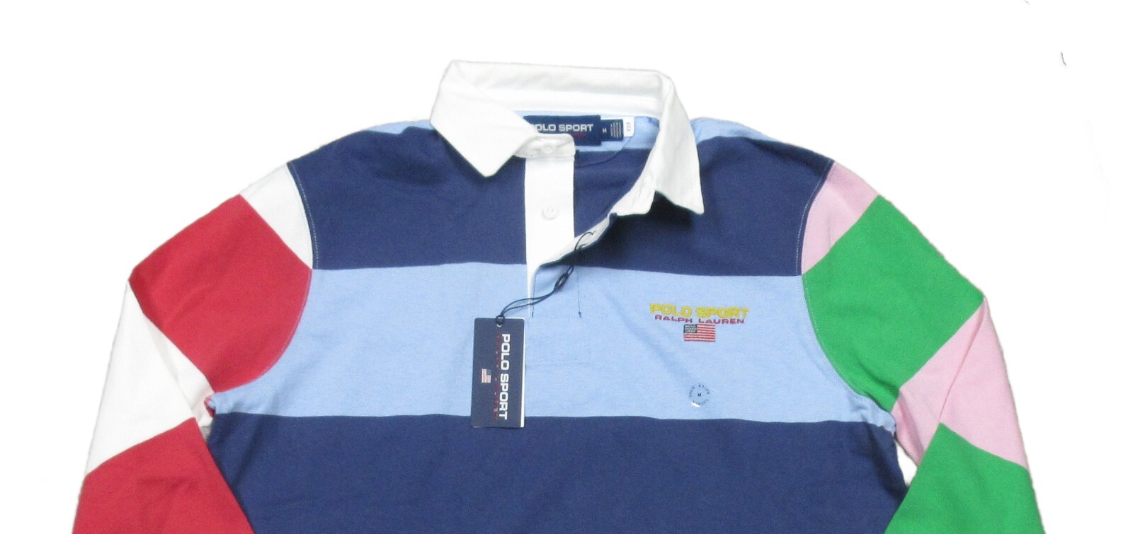 Polo Sport Ralph Lauren Blue Multi Stripe Colorblock Classic Rugby Polo ...