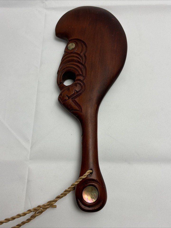 New Zealand Wahaika Maori Patu Club Wood Hand Carved Abalone Inlets 12. ...