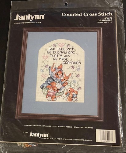 New Sealed Vintage Janlynn Counted Cross-Stitch Grandmas 1989 6”x9” | eBay