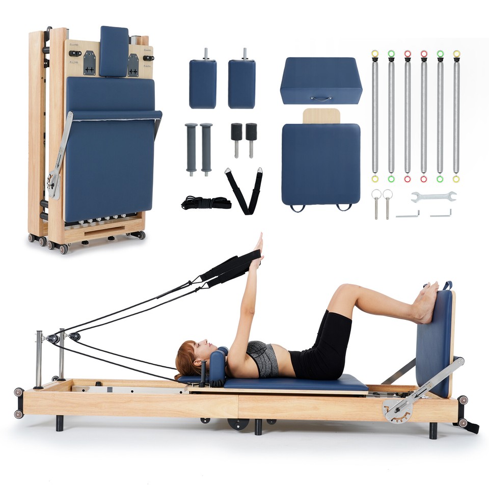 NAIZEA Foldable Pilates Reformer Oak Wooden Home Pilates Equipment ...