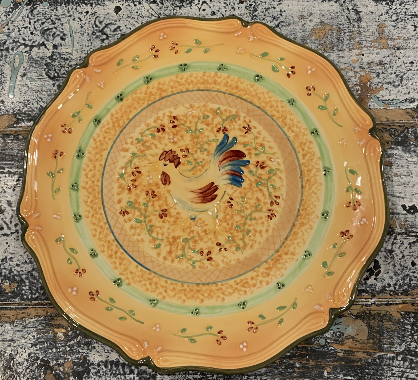 Ceramic Plate 11” Rooster, Yellow Hand Painted Plate Bella Casa by Ganz ...