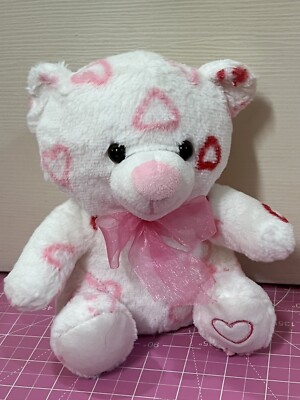 PINK HEARTS TEDDY BEAR Soft Plush Love Valentines Small 8" Cute! | eBay
