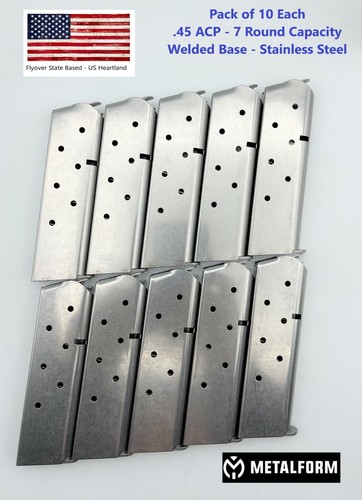 1911 Magazine 10 PACK 7 Round Stainless 45 ACP Auto Fits Colt Kimber ...