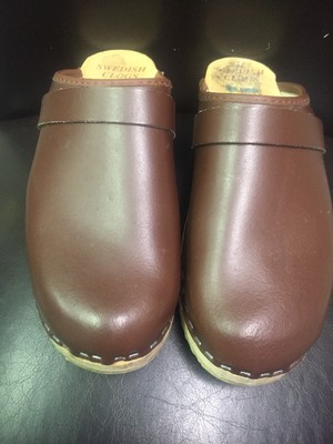 BROWN LEATHER SWEDISH CLOGS MADE IN SWEDEN SIZE 38 | eBay