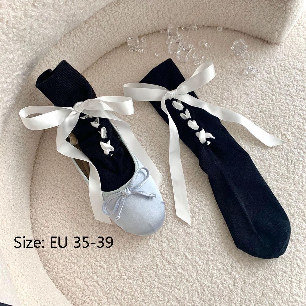 And Summer Balletcore Mid-tube Socks Ties Stacked Socks Ribbon Women ...