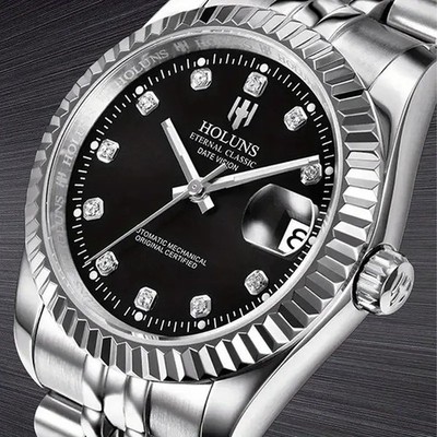 HOLUNS Watch Waterproof SILVER & BLACK STAINLESS STEEL | eBay