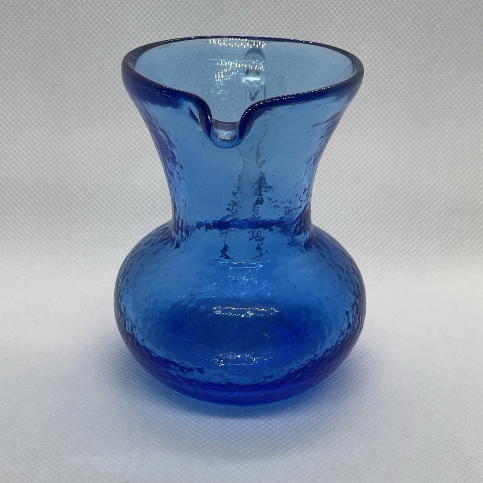 Vintage Pilgrim Small Blue Crackle Glass Side Pour Pitcher / Creamer ...