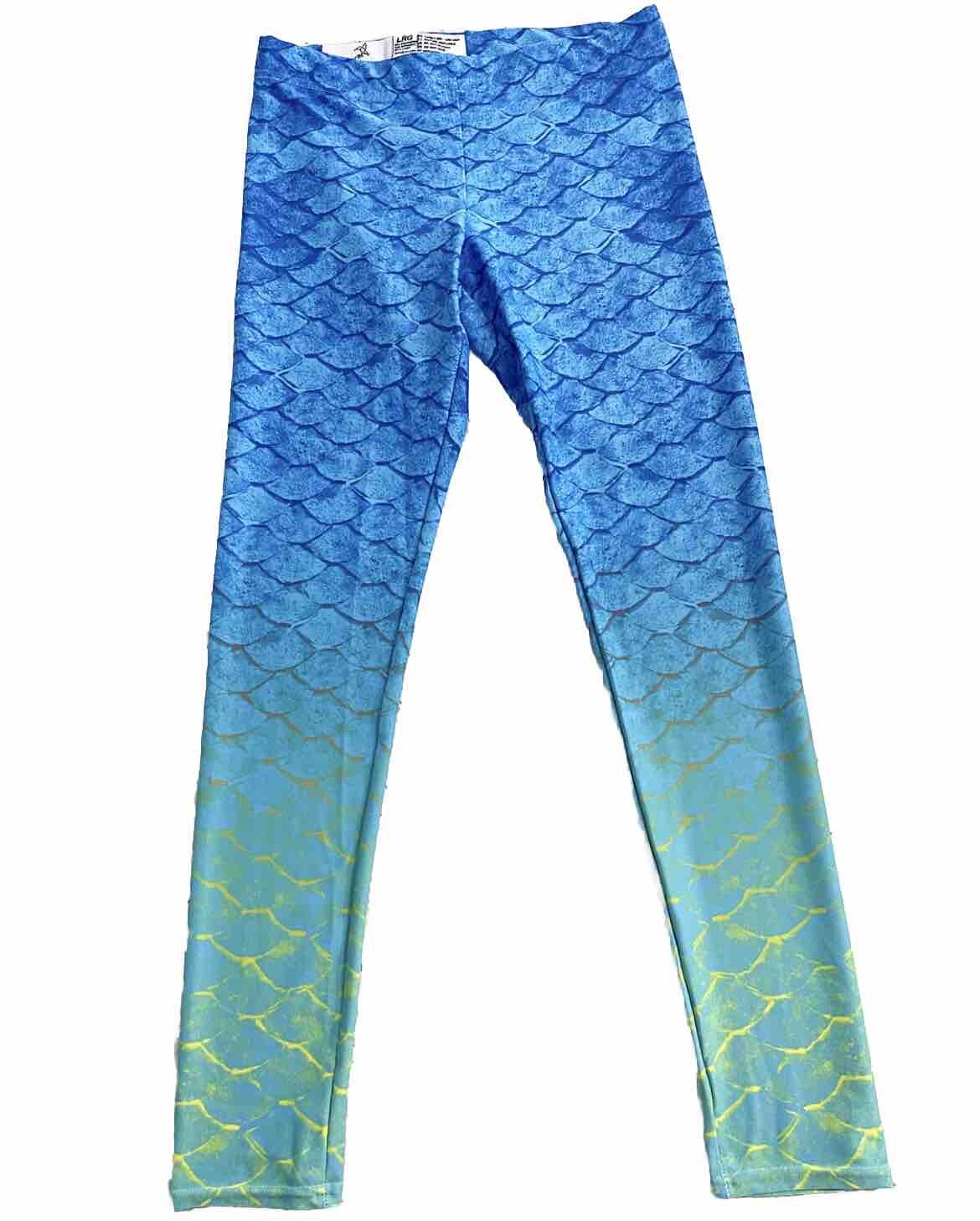 SKYLIT Fish Skin Leggings Fish Scale Pattern Blue Gre… - Gem