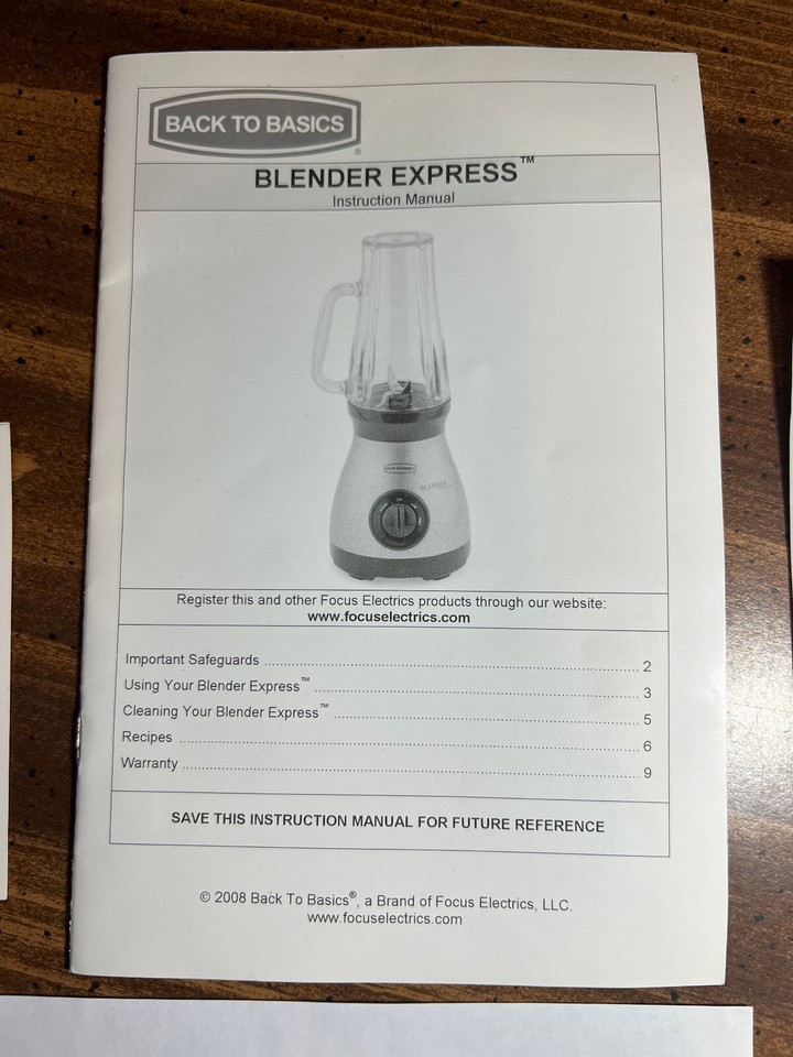 OEM 2008 Back to Basics™ BLENDER EXPRESS™ Instruction Manual & Recipes | eBay