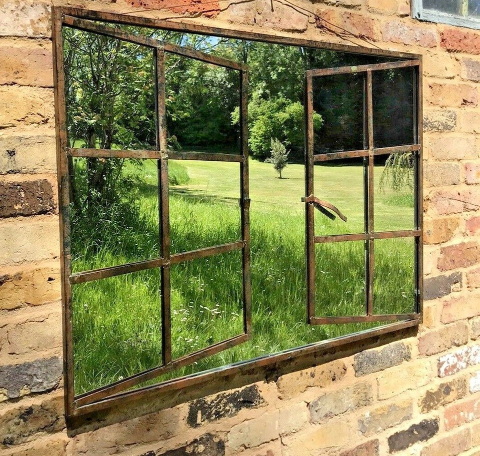 Large Garden Mirror Window Effect Stunning Metal Outdoor Garden Mirror ...
