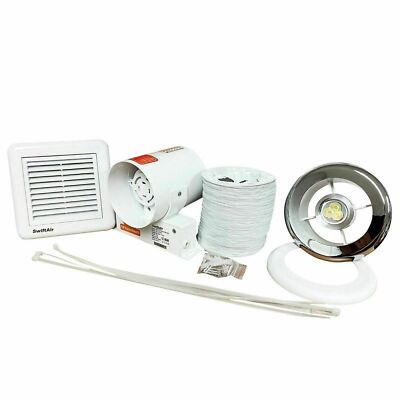 Shower Light Extractor Fan Bathroom Inline Chrome White Grille Timer 4 ...