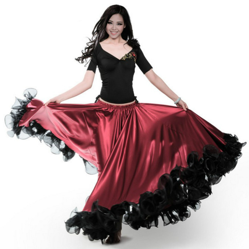 Spanish Flamenco Modern Dance Swing Skirt Ruffle Elastic Waist Ballroom ...
