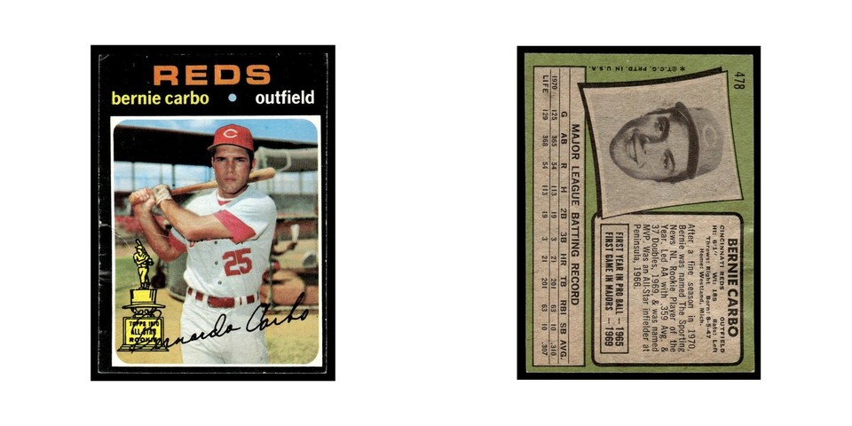 1971 Topps Baseball Card (Damaged) Bernie Carbo Reds #478 | eBay
