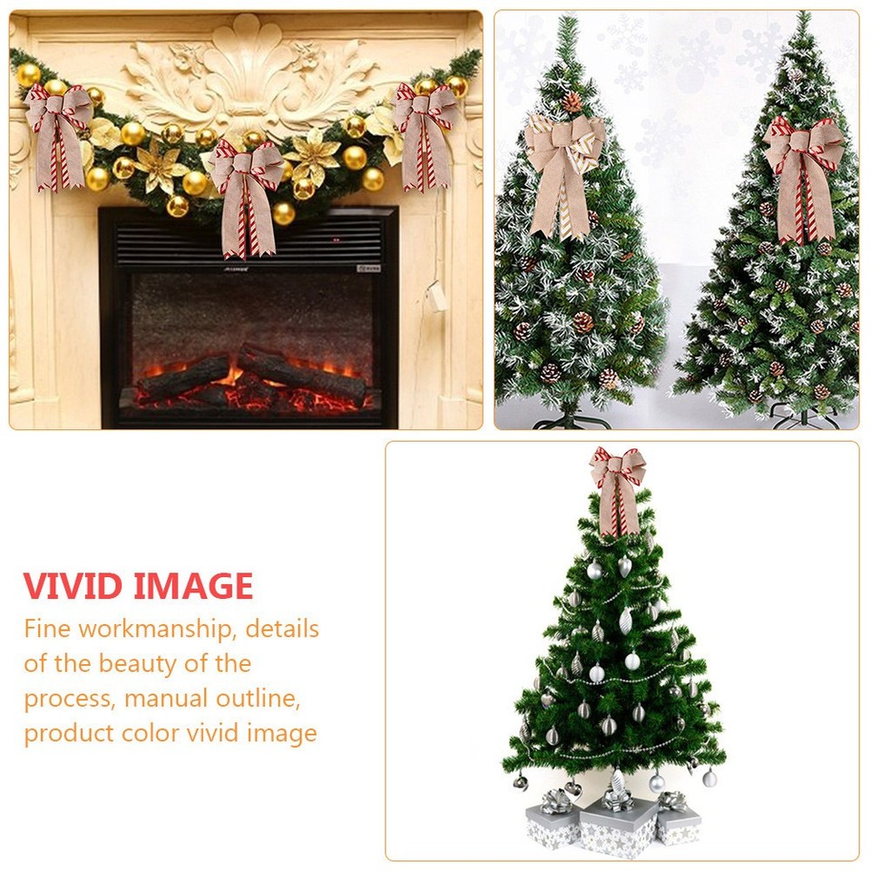 2 Pcs Double Layer Linen Christmas Bowknot Decorations for Xmas Tree ...