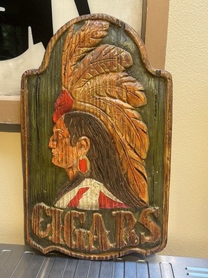 VTG Indian Native American Cigars Plaster/Chalk Painted Wall Plaque 18 ...