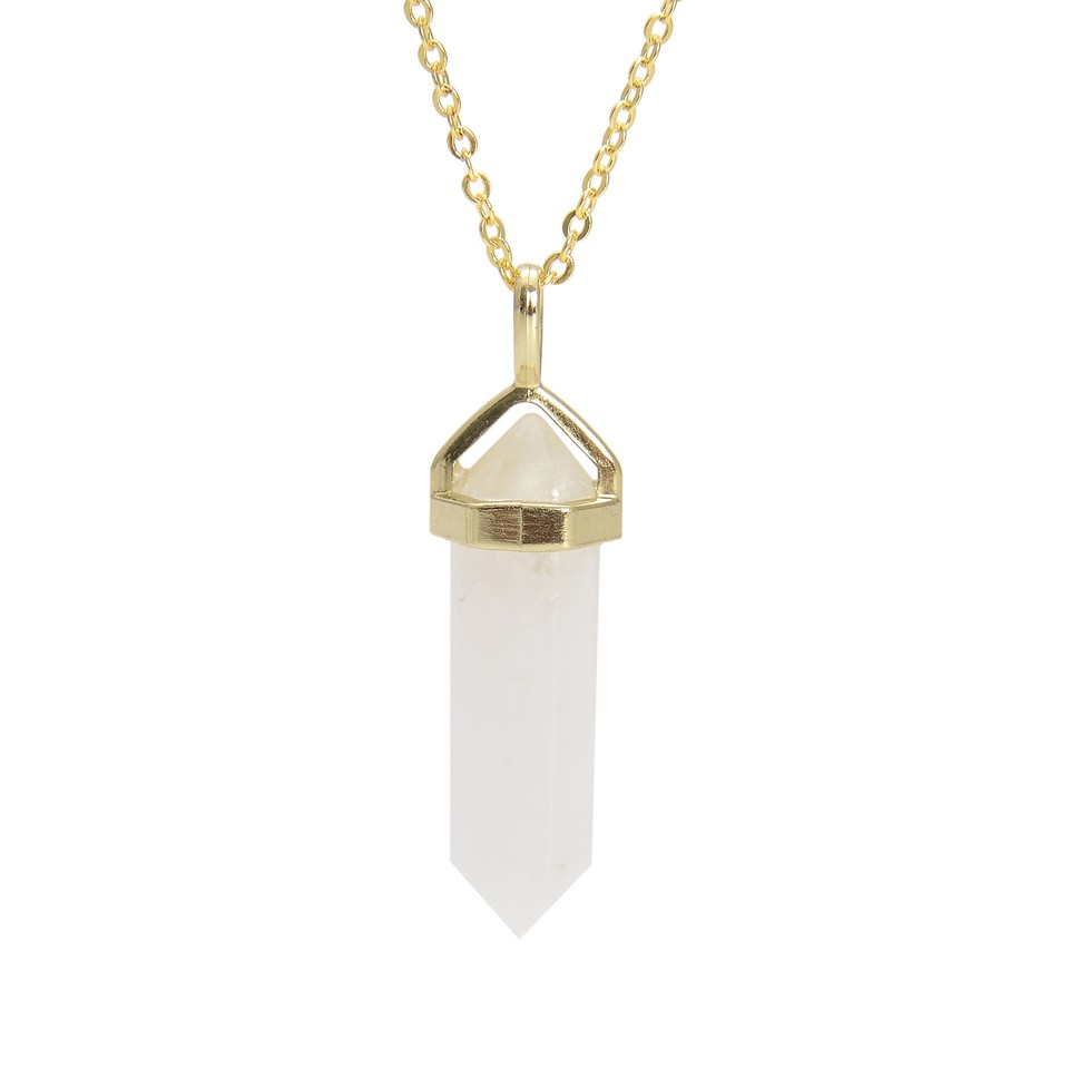 Crystal Quartz Pendulum Healing Point Gold Plated Loop Bail Pendant ...