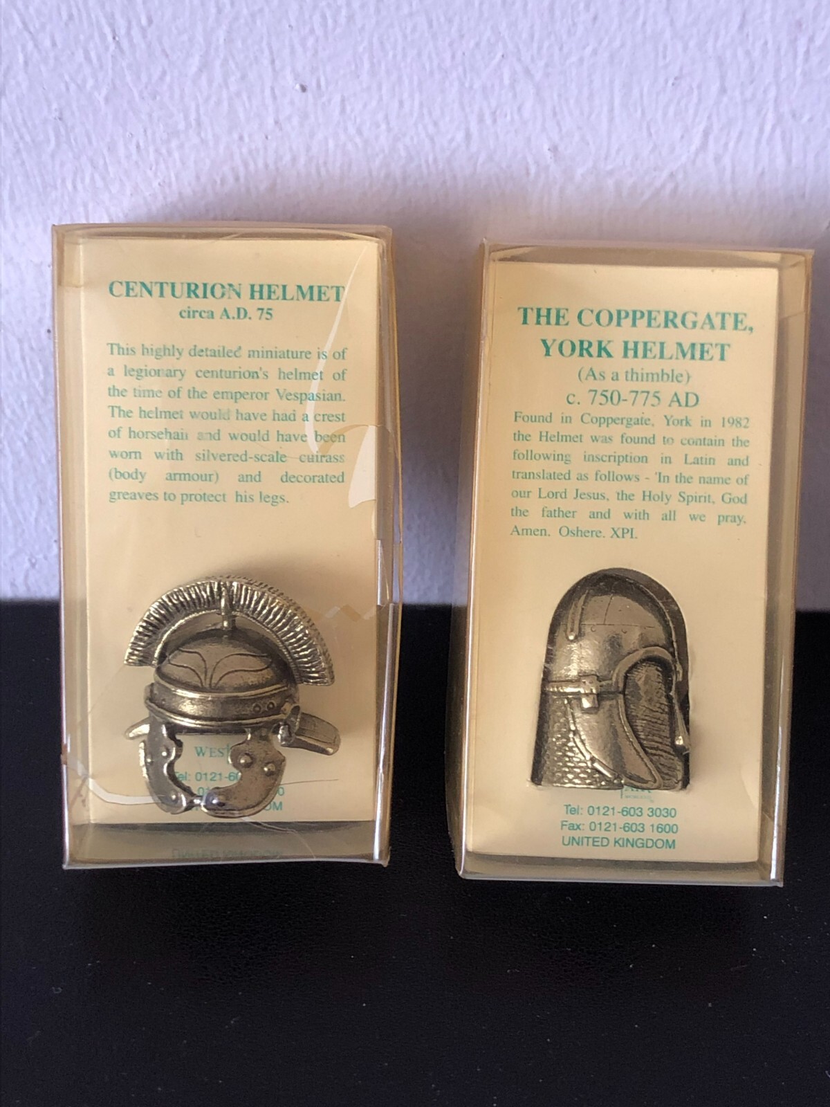 Pair of boxed Westair helmet Thimbles; Centurion & Coppergate York ...
