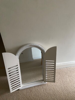 Garden Mirror With Shutters. Shabby Chic off White Wooden Mirror | eBay UK