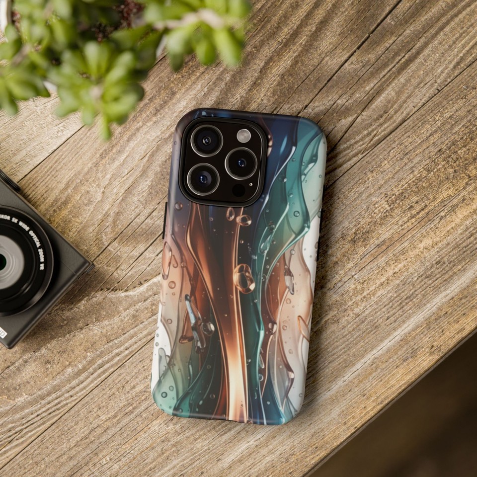 Abstract Liquid Stream Teal Bronze Phone Case | Fluid Art Waves, Water ...