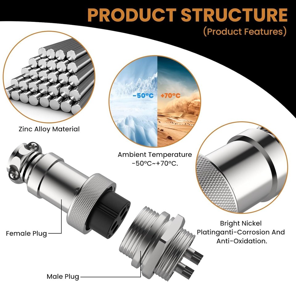 5Pcs Aviation Plug 4 Pin Male Female Panel Wire Metal Connector GX16-4 ...