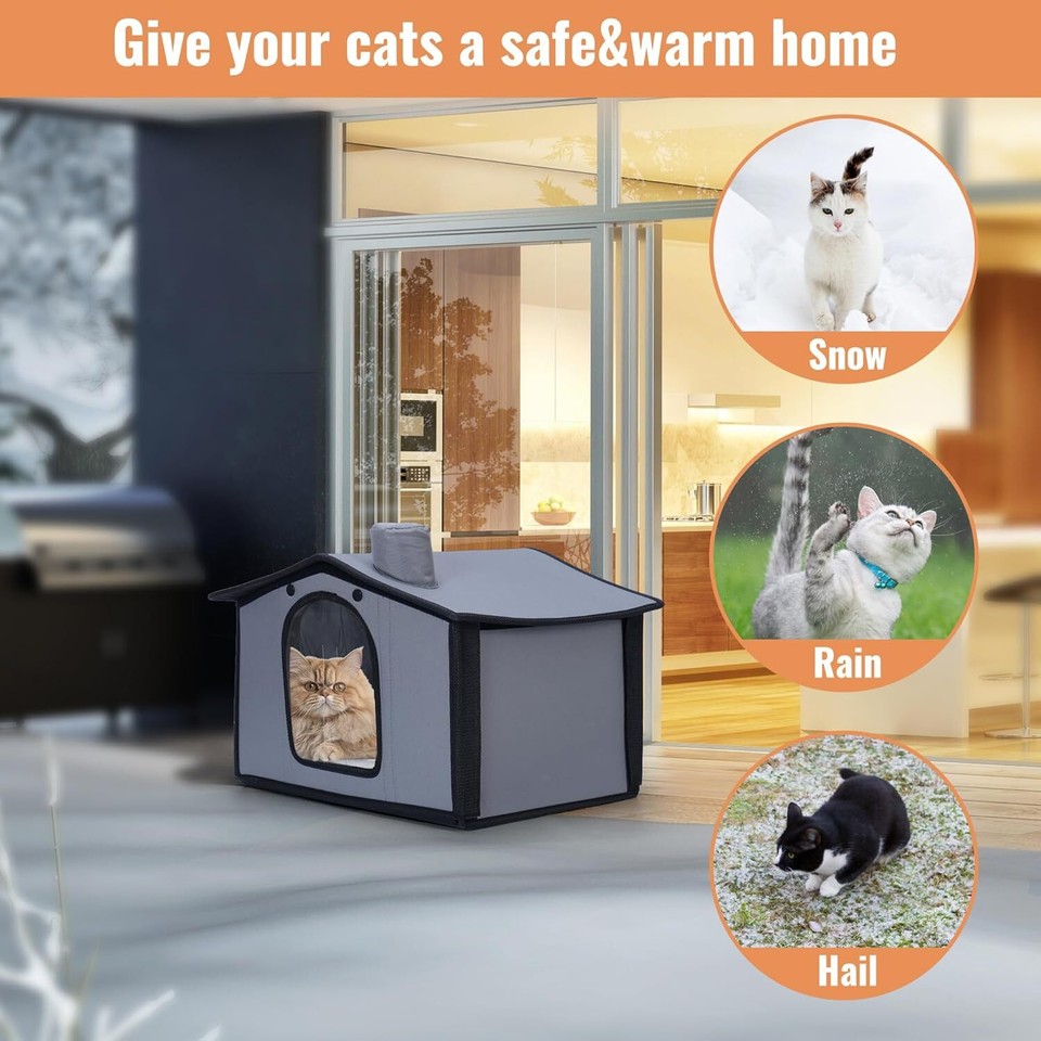 Large Heated Cat House Outdoor Winter Waterproof Cat Shelter with ...