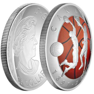 2016 Canada $25 1 oz Colorized Proof Silver Domed 125th Basketball coin ...