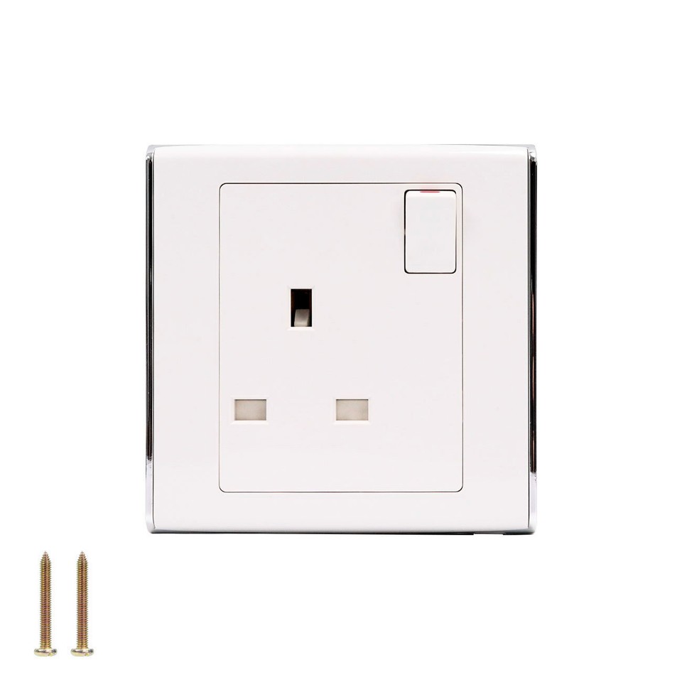 Switched Plug Sockets White Plastic UK Light Electrical Wall Socket 10 ...