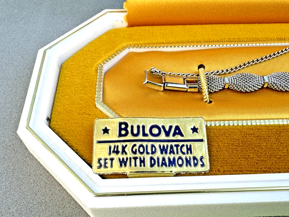 Vintage Bulova "Lady Petite" 14K Gold Diamond Ladies Watch in Original ...