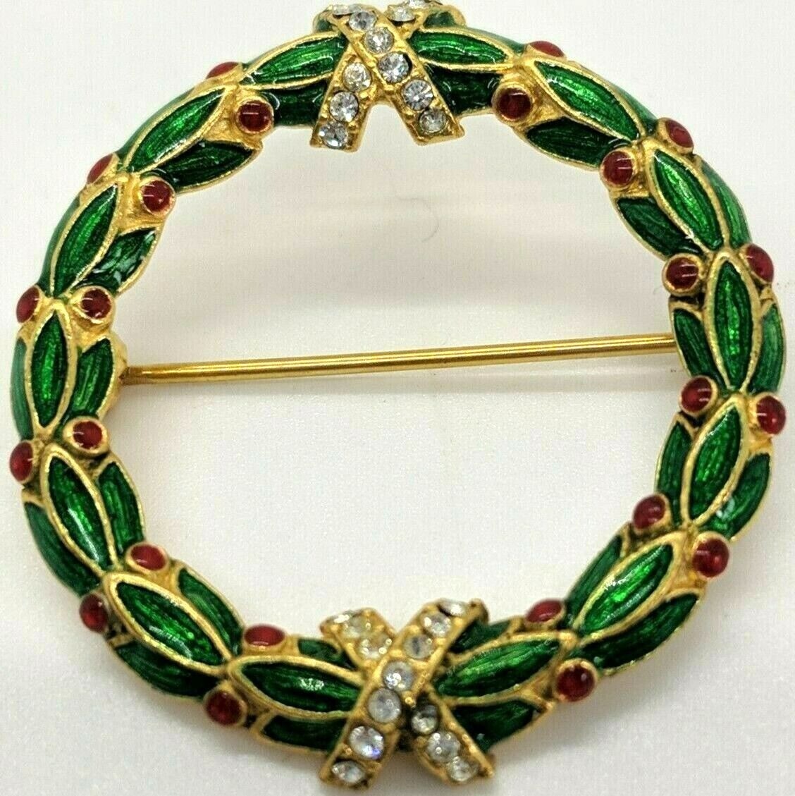 MMA Christmas Wreath BROOCH Pin FBS Faberge Vintage 24k EPlated Gold ...
