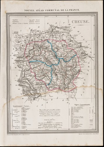 1839 - Antique Map of Creuse. Department France. Engraving | eBay UK