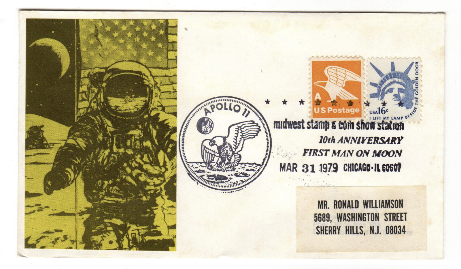 Apollo 11 Moon Mission 10th Anniversary Midwest Stamp Show Chicago pmk ...