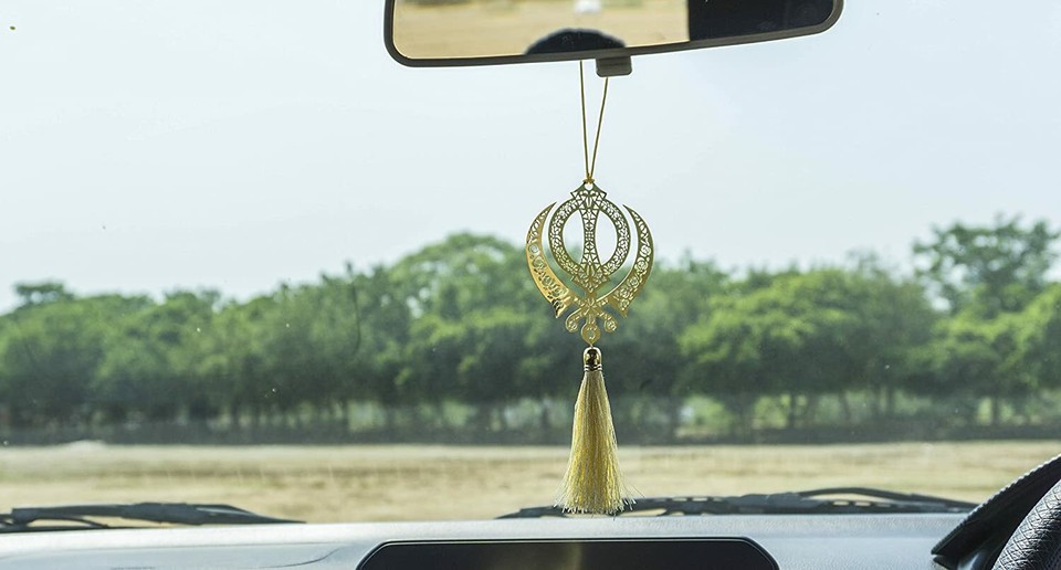 Golden Sikh Punjabi Khanda Hanging Decor for Car's Rear View Mirror in ...