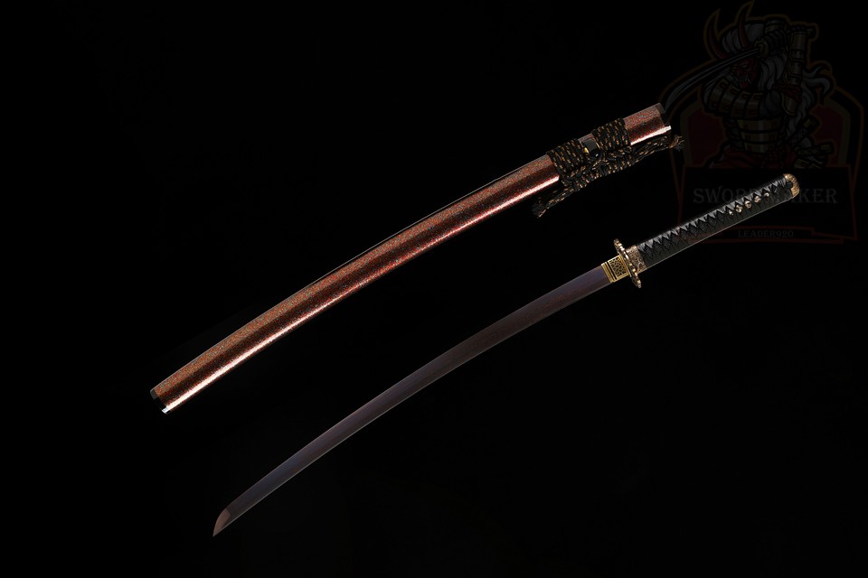 Damascus Folded Steel Japanese Samurai Sword Dragon Tsuba Katana Red ...