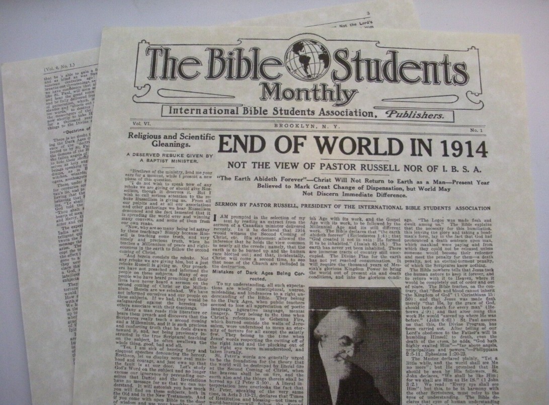 Bible Students Monthly 1914 Famous Not End of World Jehovah Watchtower ...