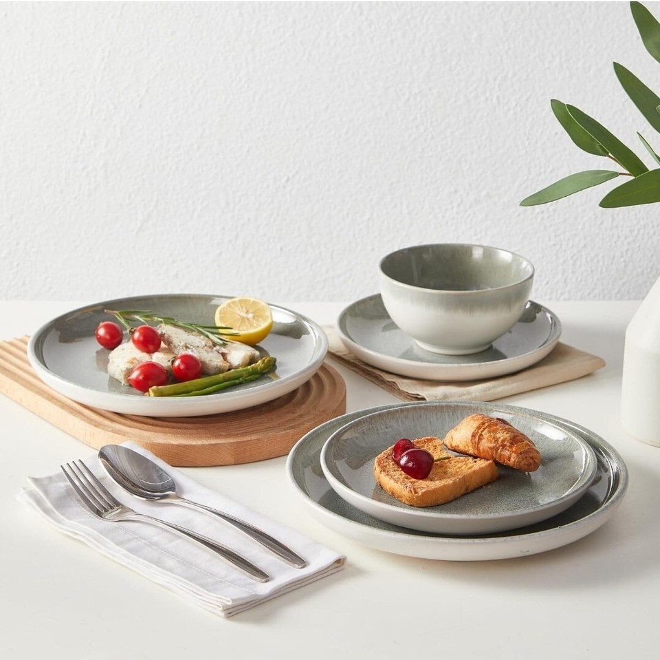 Gradient Stoneware Dinnerware Sets, 12 pcs Reactive Glaze Plates and ...