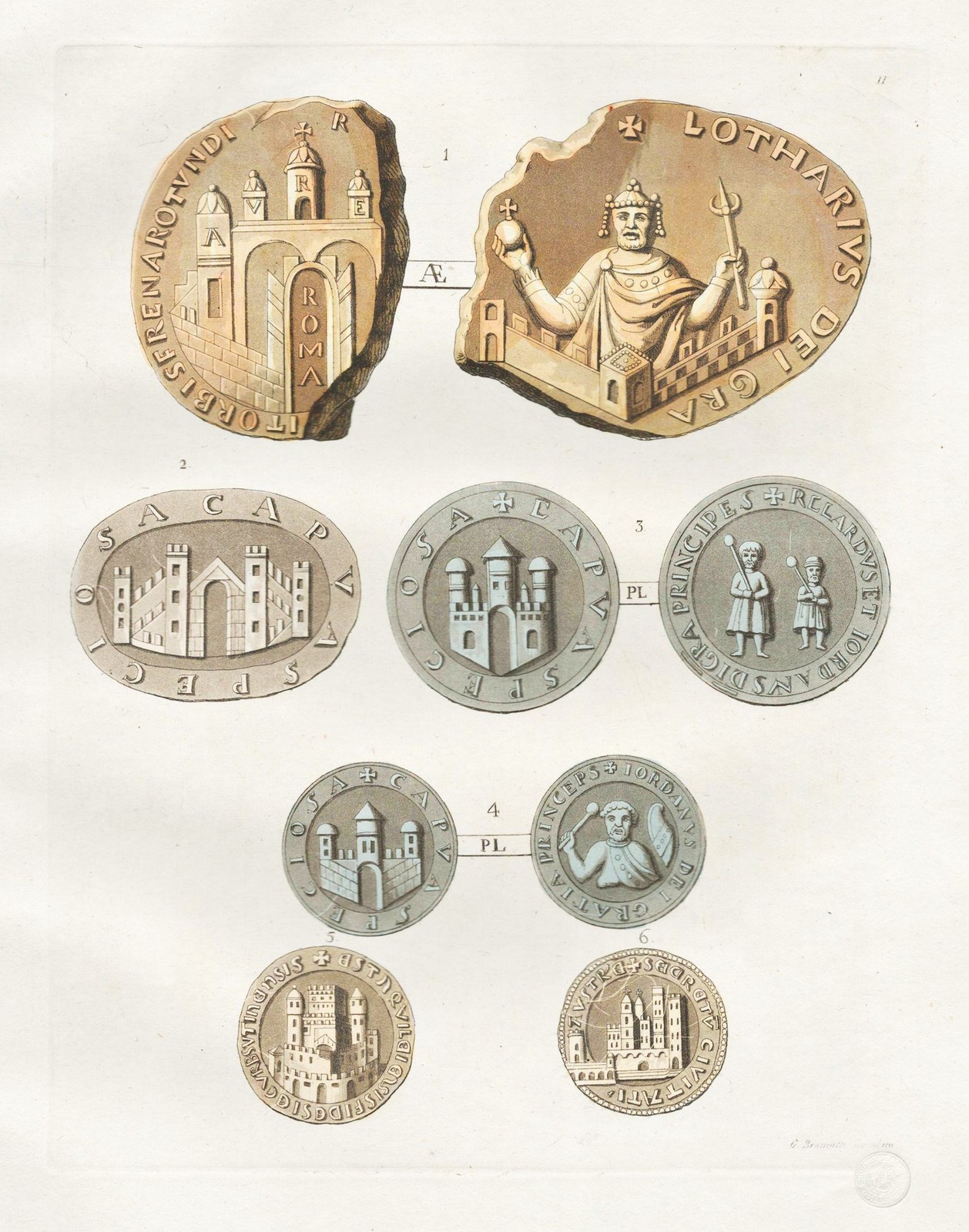 Coin Numismatics Coins Middle Ages Aquatinta Etching Engraving Ferrario ...