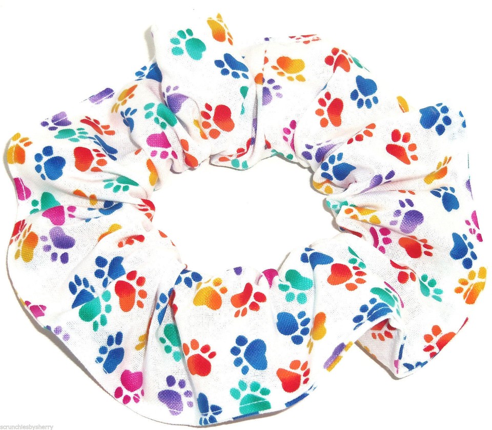 Hair Scrunchie Tie Ponytail Holder Dog Cat Paw Print Fabric Scrunchies ...