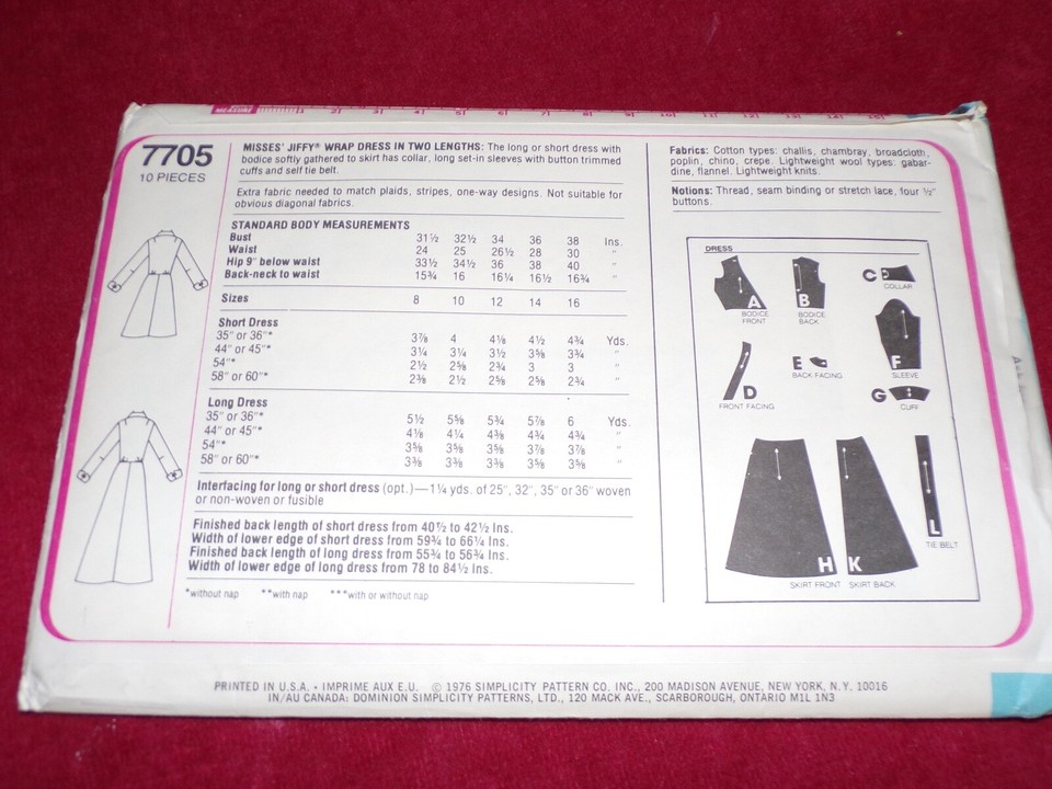 🌹 1976 SIMPLICITY #7705-LADIES JIFFY TWO LENGTH FRONT WRAP DRESS ...