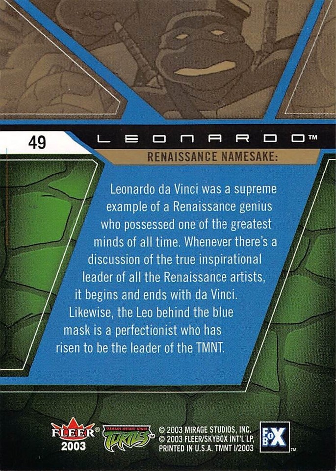 2003 Fleer Teenage Mutant Ninja Turtles Card #49 LEONARDO GOLD | eBay