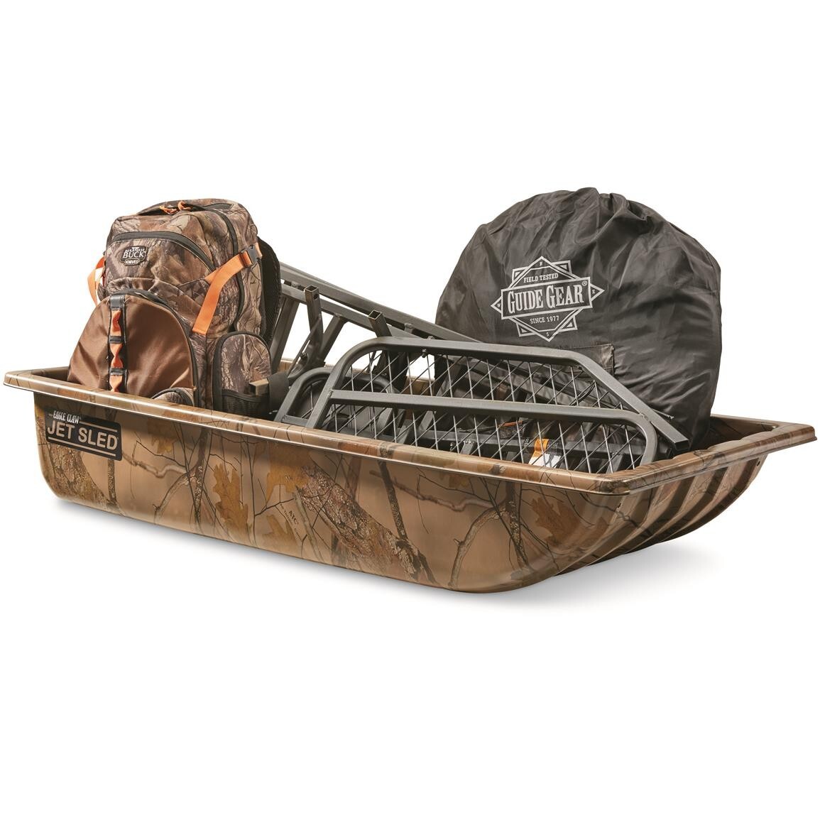 Camo Jet Sled 1 W/ SWB3 Sled Wear Bars Tow Rope Shappell Hunt Ice Fish ...