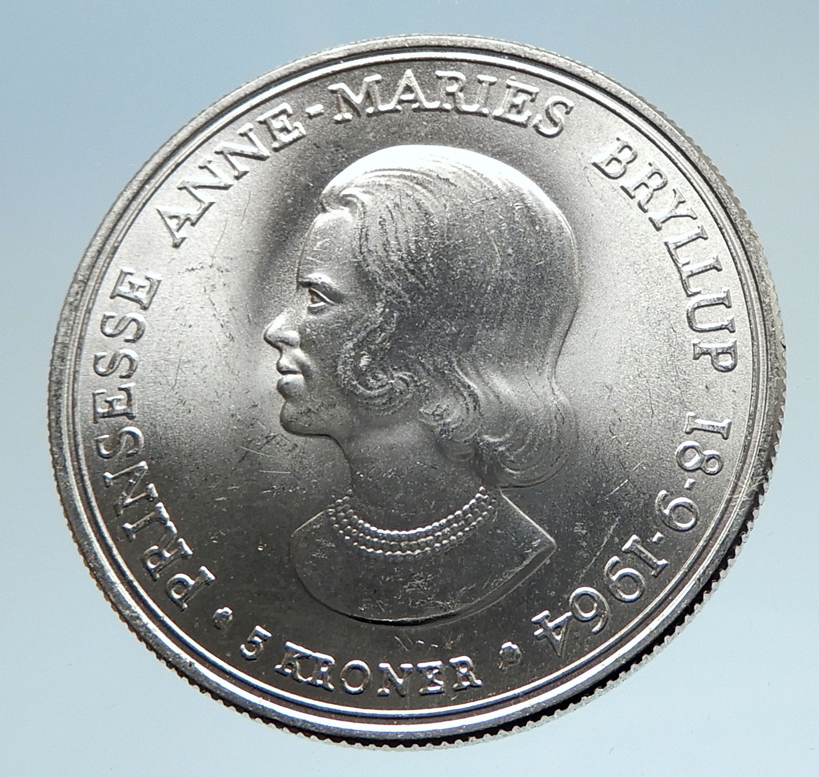 1964 DENMARK King Frederick IX Silver Princess ANNE MARIE WEDDING Coin ...