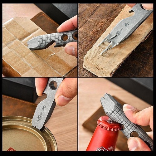 Titanium Pry Bar Crowbar Pocket Tool Bottle Opener Keychain EDC Outdoor ...