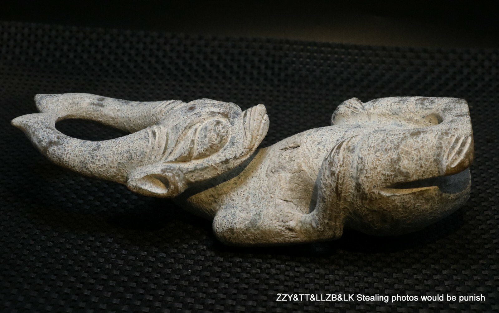 Neolithic Hongshan Cultural Jade Long Horns Sun God Alien Figure Totem ...