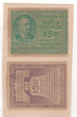Vintage 1945 & 1946 Federal Use Tax on Motor Vehicles $5 Stamps | eBay