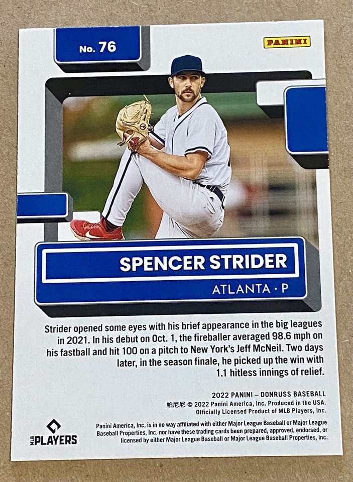 2022 Panini Donruss - Rated Rookie #76 Spencer Strider (RC) | eBay