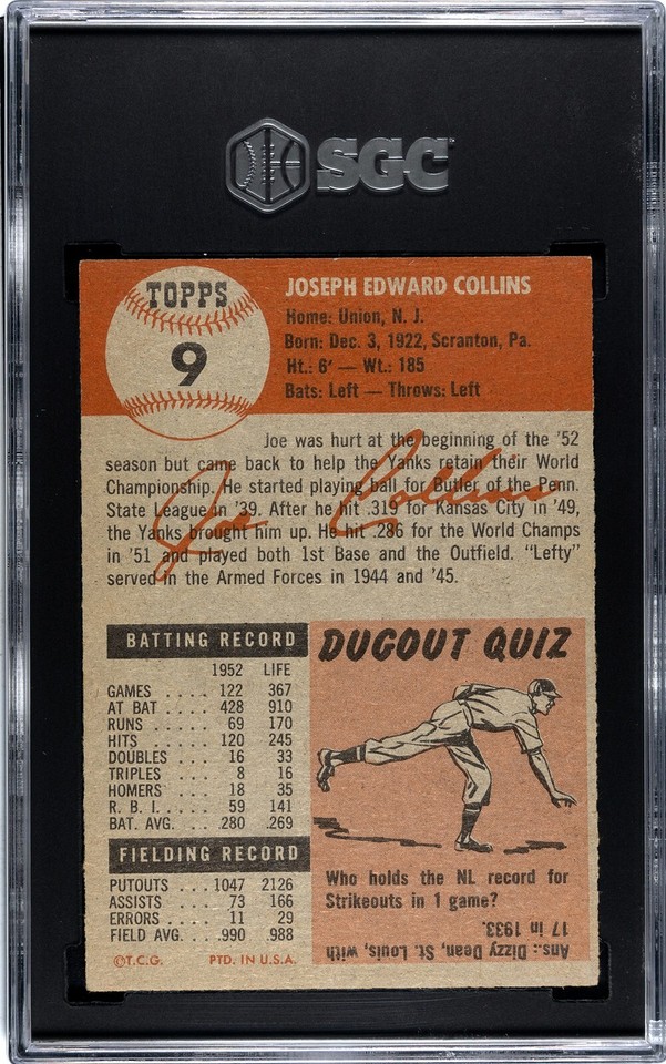 1953 Topps JOE COLLINS New York Yankees #9 SGC 5 EX Condition | eBay
