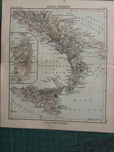 1897 Antigüedad Mapa ~ Italia Sur Sección Italia Sicilia Cerdeña ...